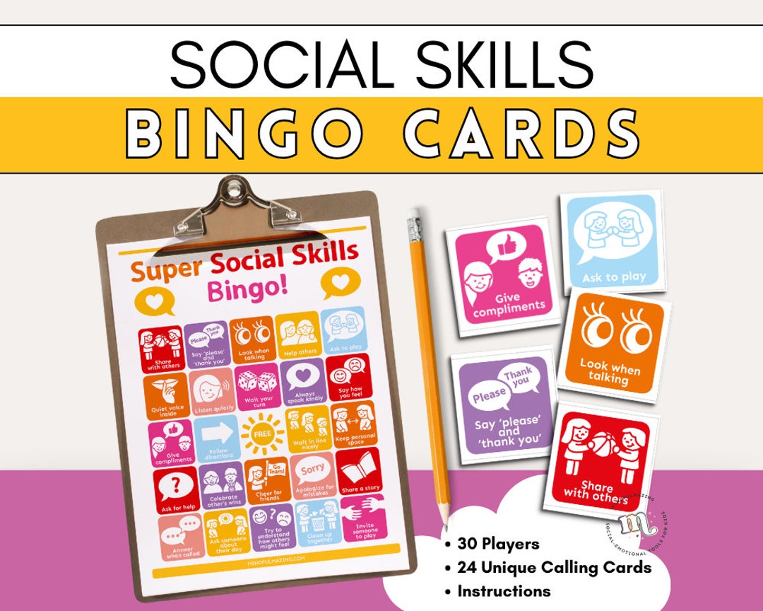 Social Skills BINGO Game Printable BINGO Game 30 Players Social ...