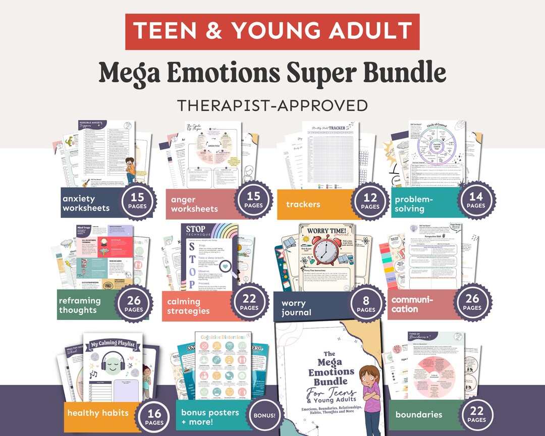 Teen Therapy Mega Worksheet Bundle, Therapy Workbook, Therapist Journal ...
