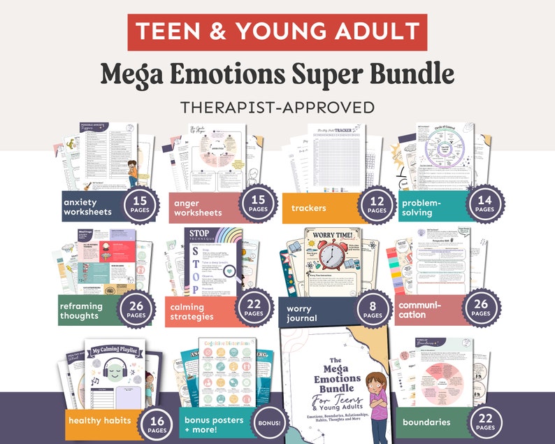 Teen Therapy Mega Worksheet Bundle, Therapy Workbook, Therapist Journal ...