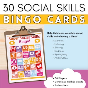 Social Skills BINGO Game | Printable BINGO Game | 30 Players | Social ...