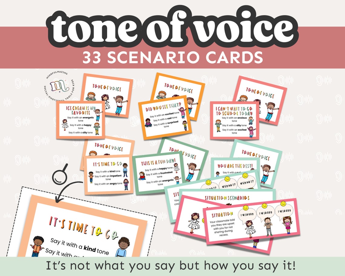 Tone of Voice Cards for Kids Tone of Voice Scenario Cards Social Skills ...
