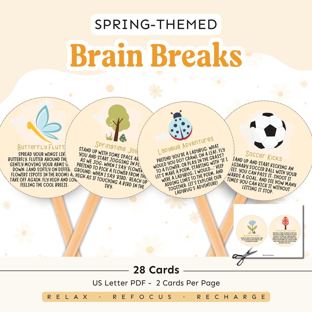 Spring Brain Breaks | Brain Break Activities | Brain Break Cards ...