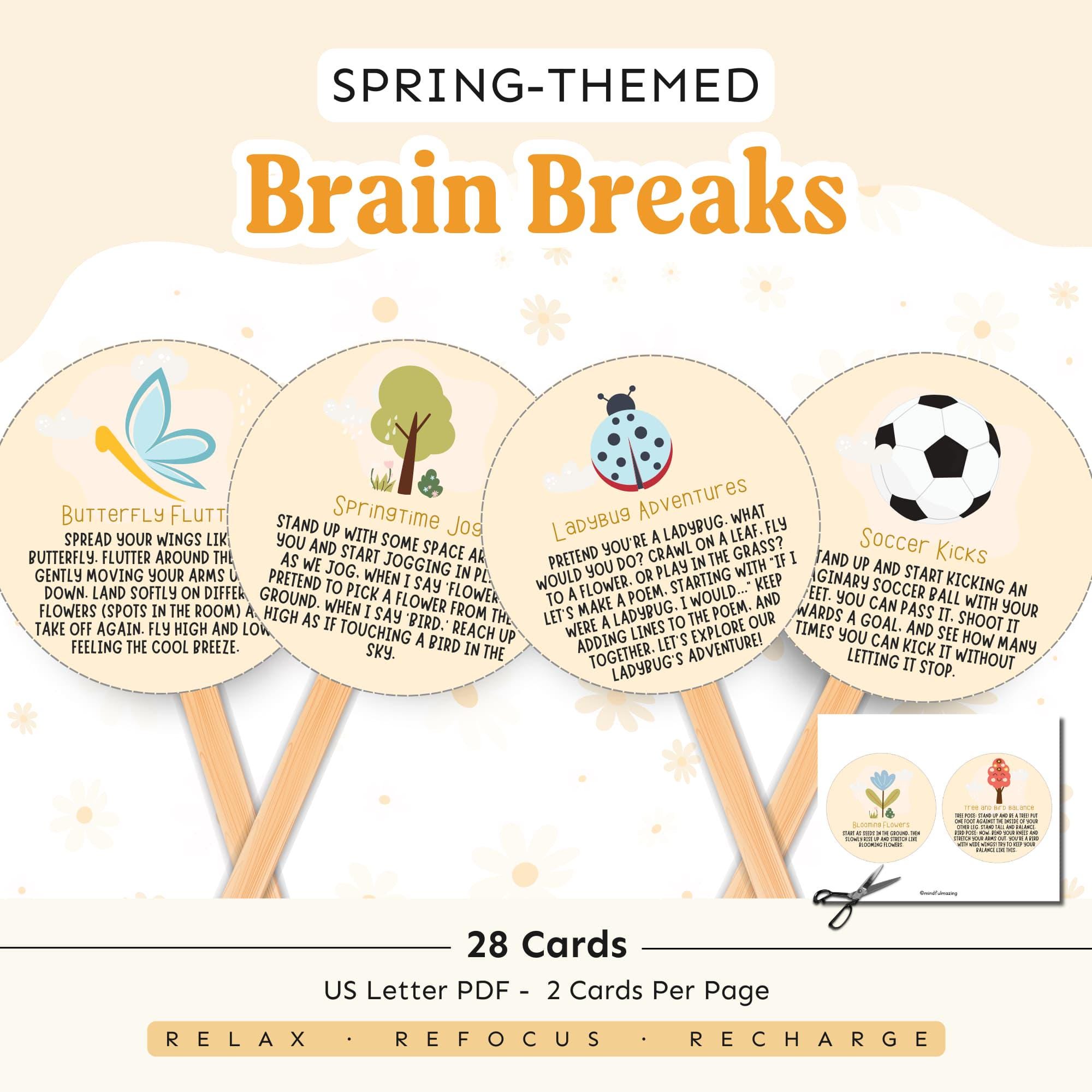 Spring Brain Breaks | Brain Break Activities | Brain Break Cards ...