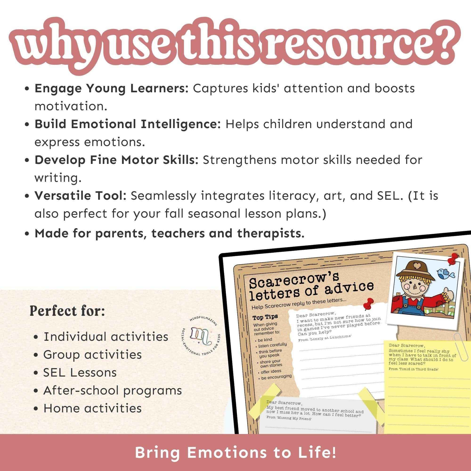 Emotions Activities Scarecrow Craft and Writing SEL Kit, Fall Social ...