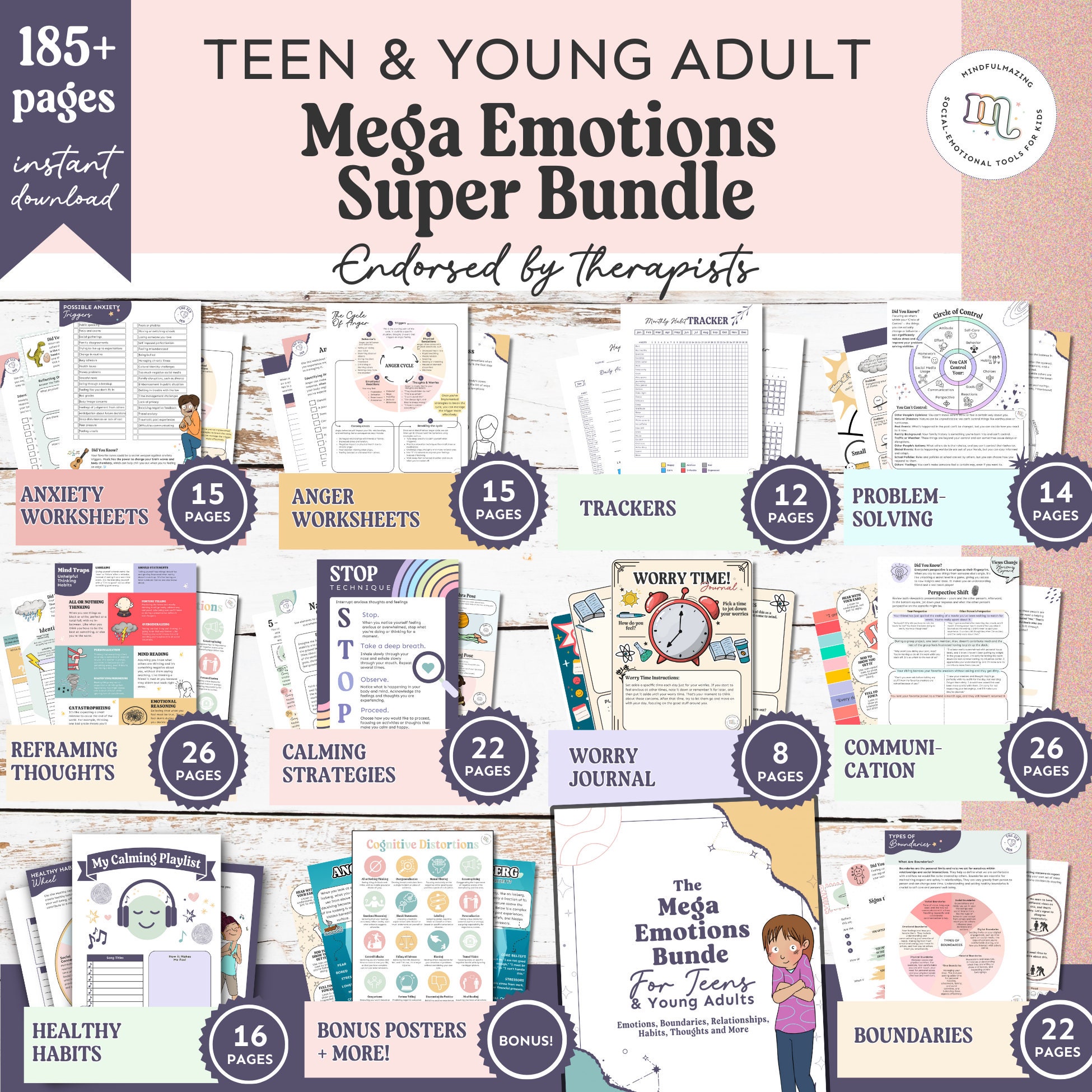 Teen Therapy Worksheets Bundle, Therapist Journal Anxiety, Teenagers ...
