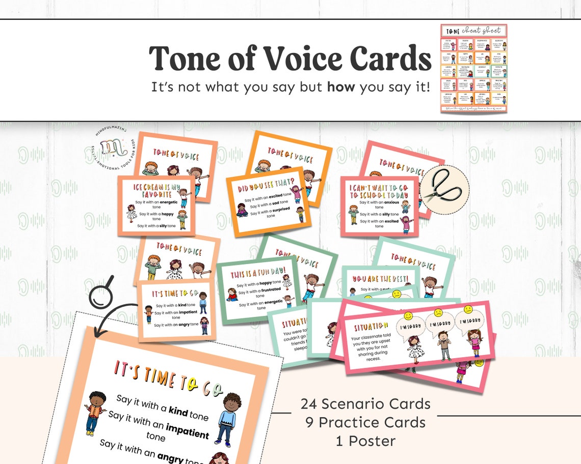 Tone of Voice Cards for Kids Tone of Voice Scenario Cards Social Skills ...