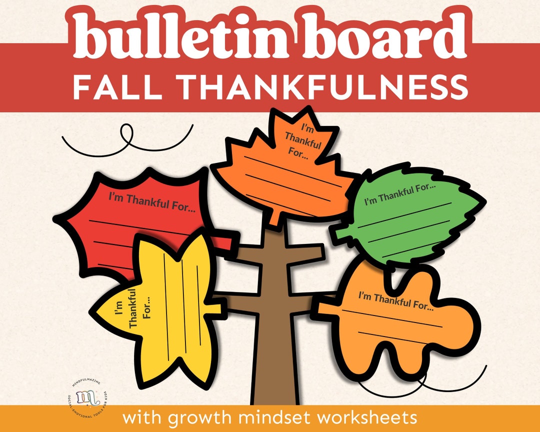 Thankful Fall Bulletin Board Kit, Set of Gratitude Leaf Decorations ...