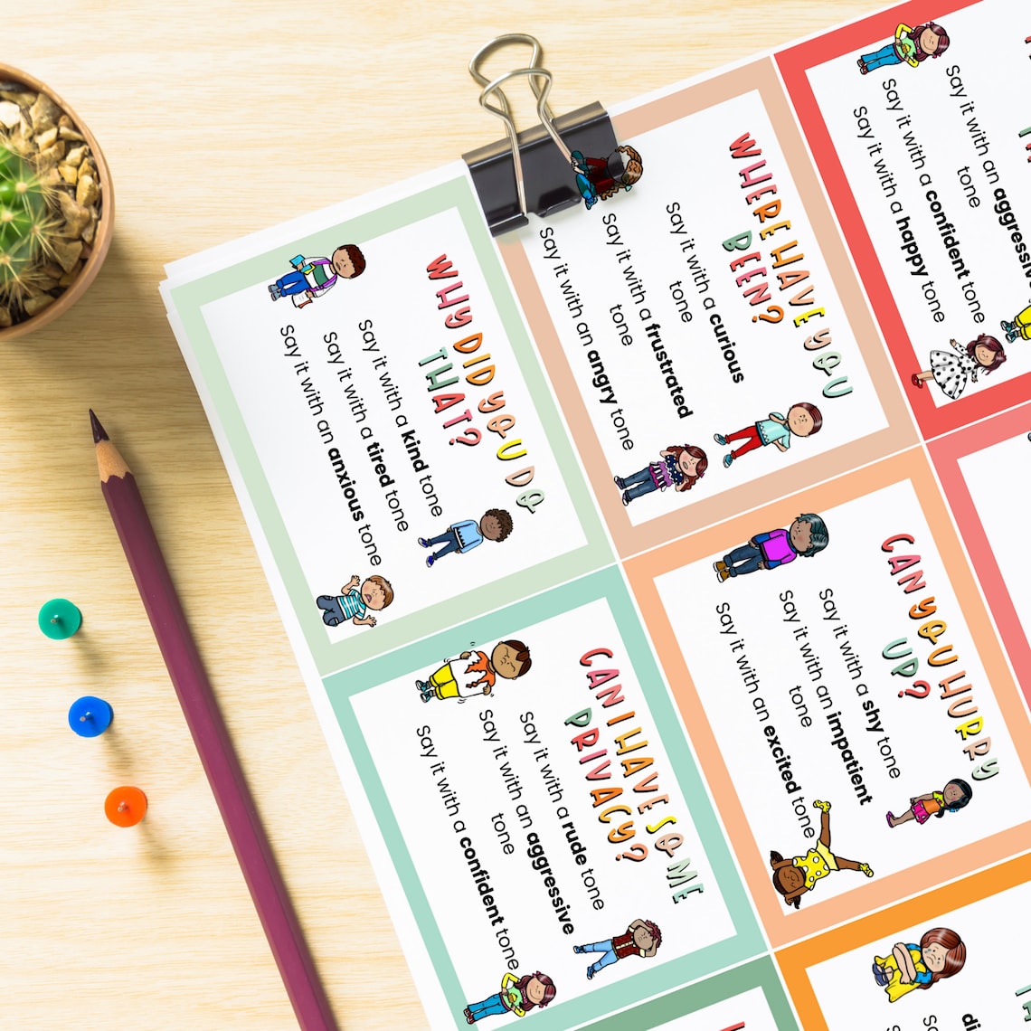 Tone of Voice Cards for Kids Tone of Voice Scenario Cards Social Skills ...