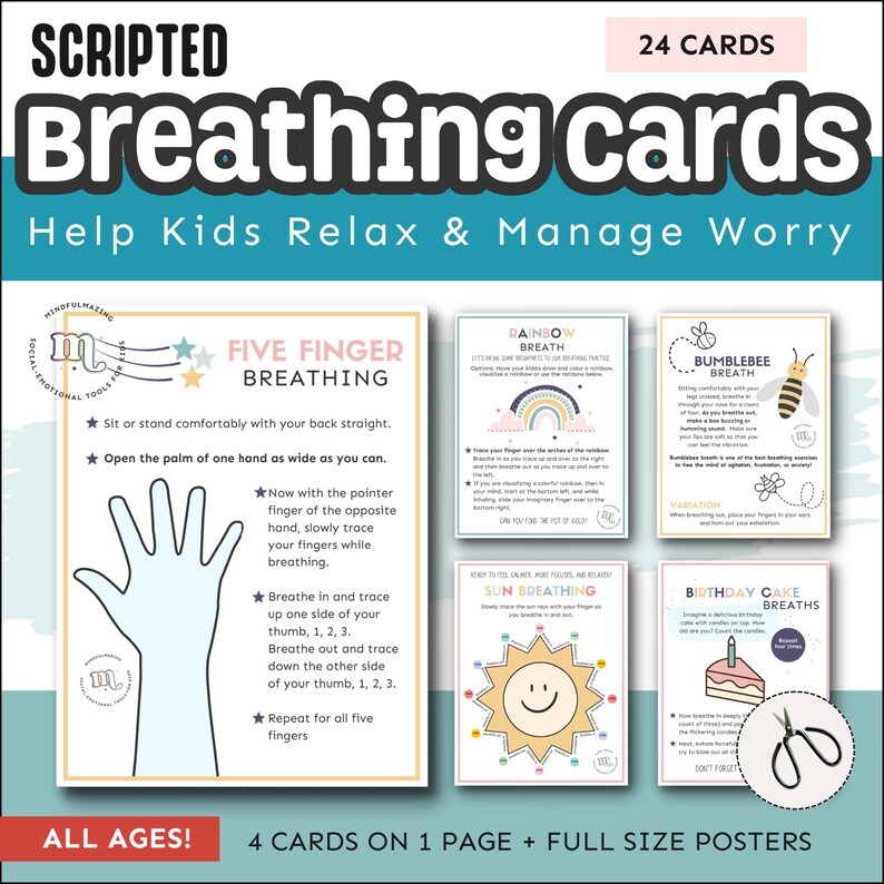 Breathing Card Deck Mindfulness Cards Scripted Breathing Cards Coping ...