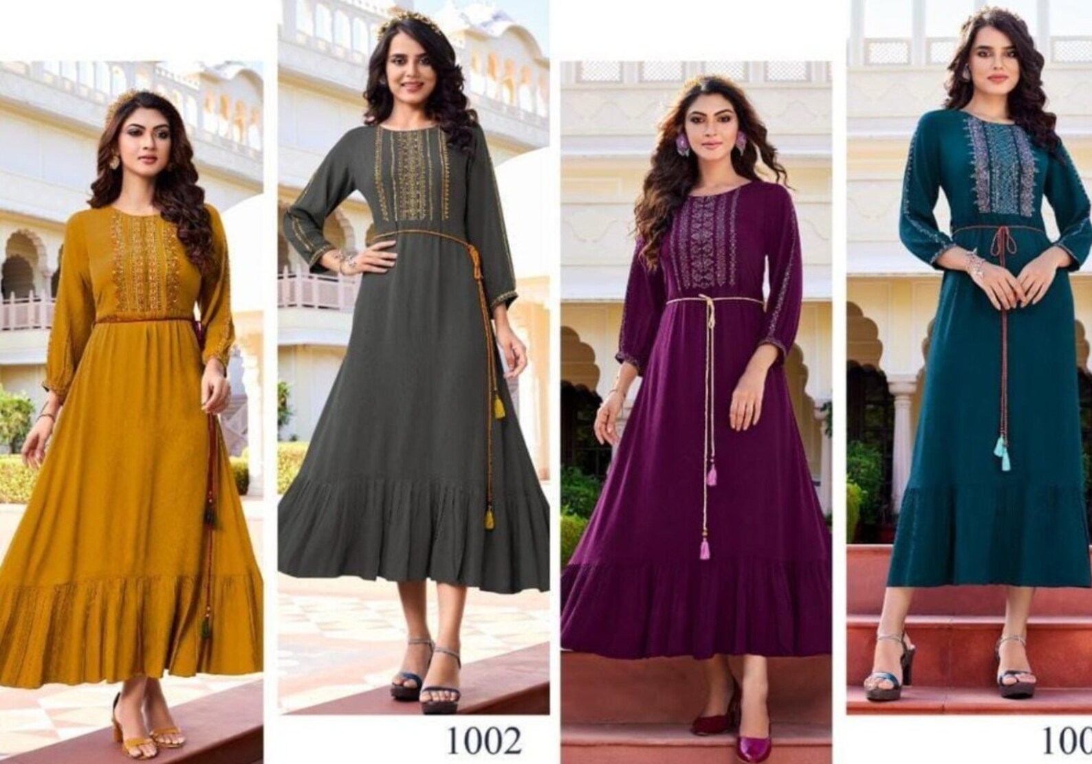 Gown Ladies Mastani Rayon Wrinkle Embroidery Fancy Dori Partywear Kurti ...