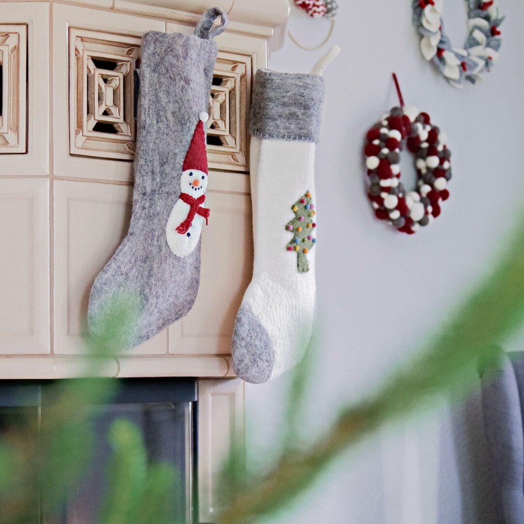 Santa Claus Socks With Snowman I Santa Claus Stockings Made of Natural ...