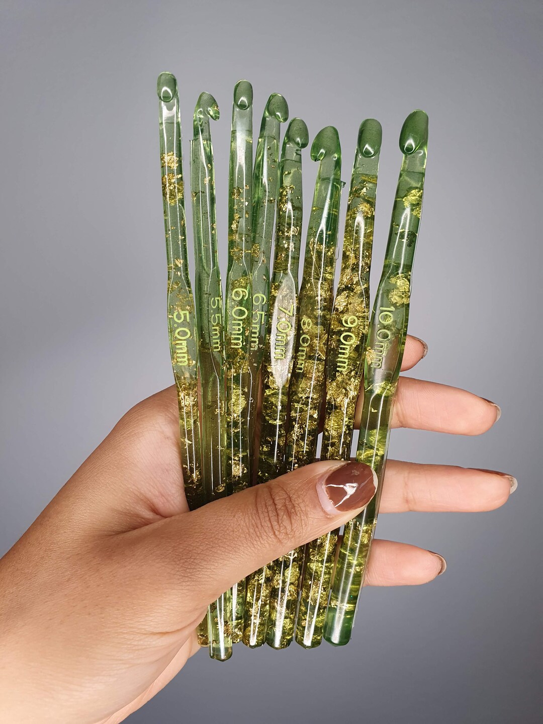 Resin Crochet Hook | Green With Gold Flakes | Single Hook | Gifts - Etsy