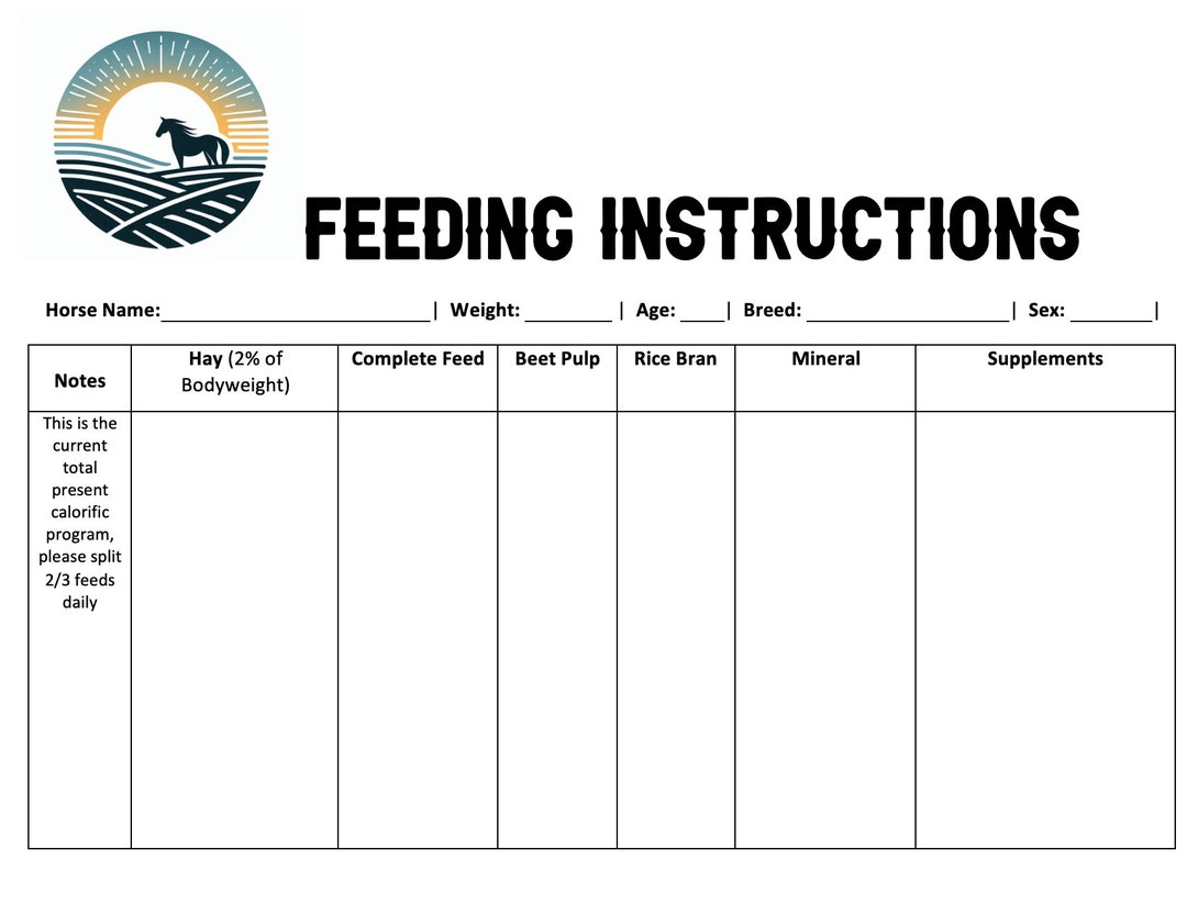 Downloadable Horse Feed Instructions/schedule Document - Etsy