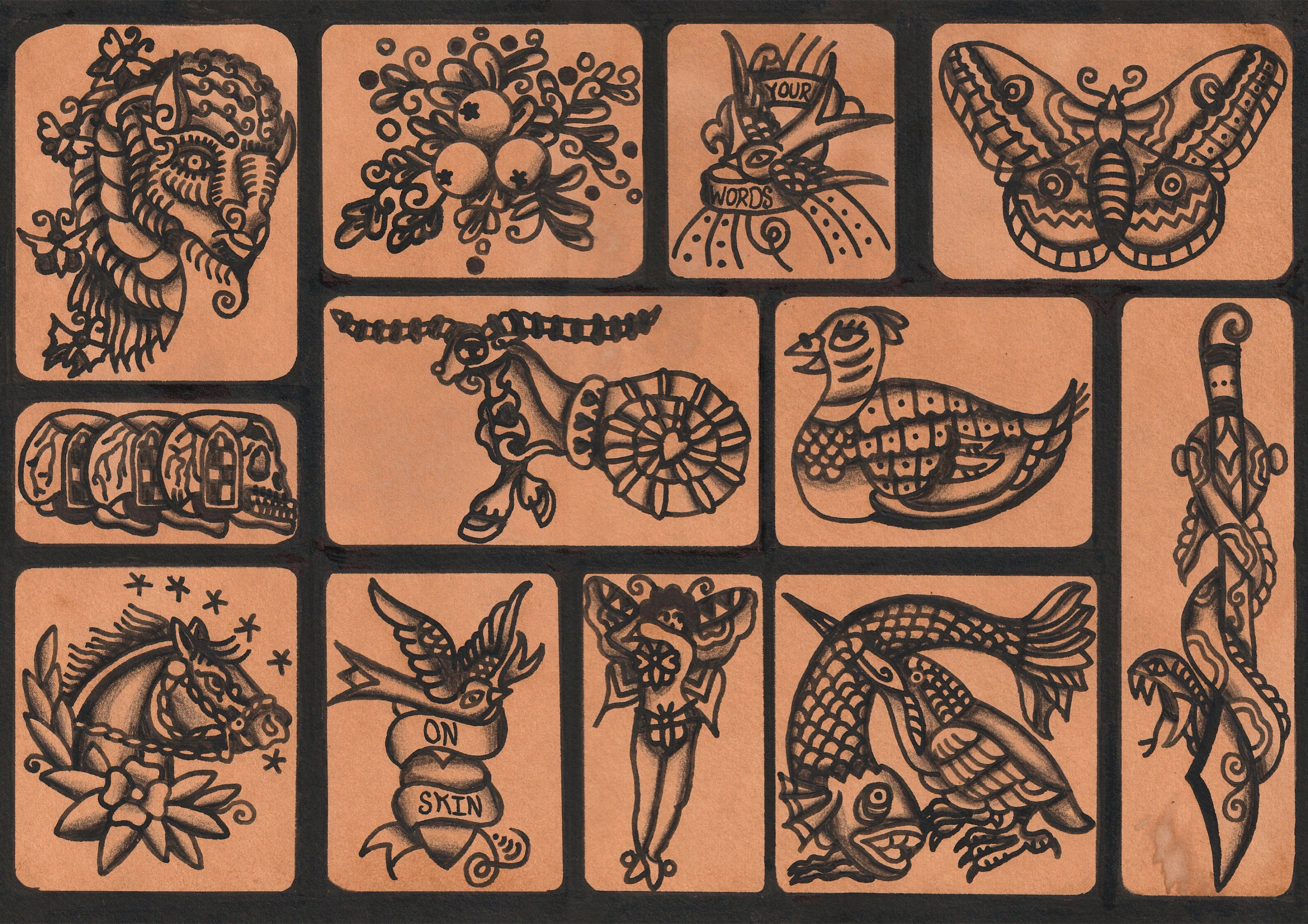 A4 Black and Grey Tattoo Flash Poster Print - Etsy