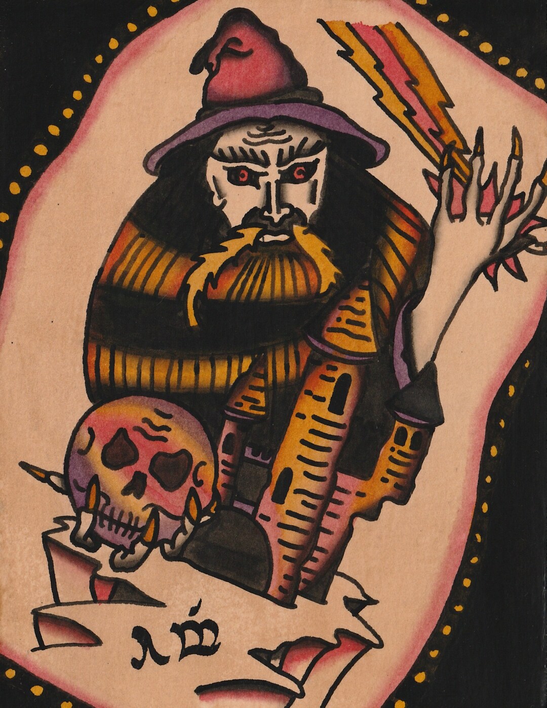 A5 Traditional Tattoo Flash Wizard Print - Etsy