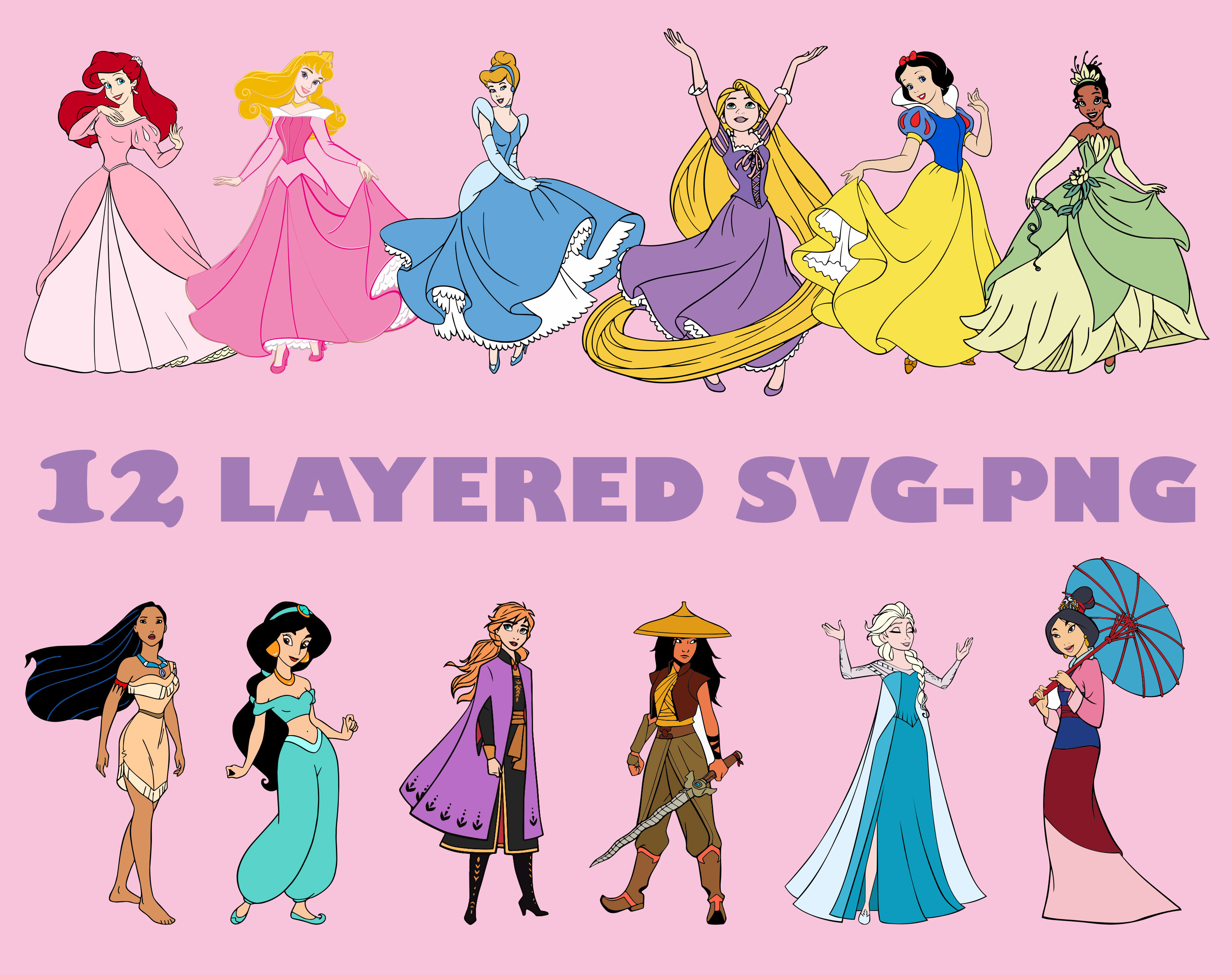 Princess 2 Svg Bundle, Princess 2 Png Bundle, Cricut, Layered by Color ...