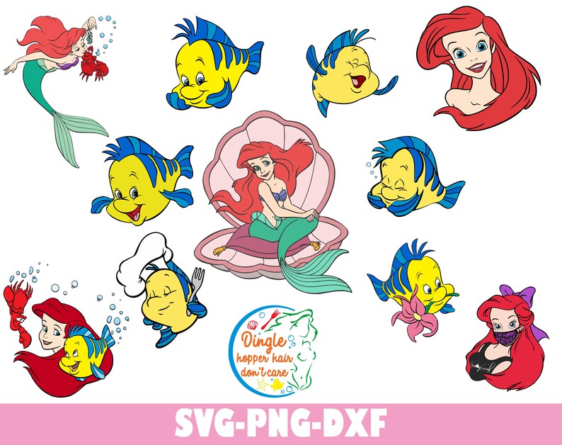 The Little Mermaid Ariel and Flounder Svg Bundle, the Little Mermaid ...
