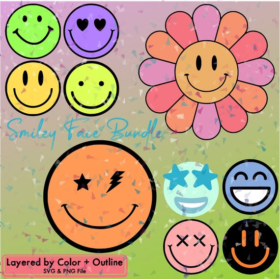 Smiley Face Bundle PNG & SVG Sublimation Cut File for - Etsy