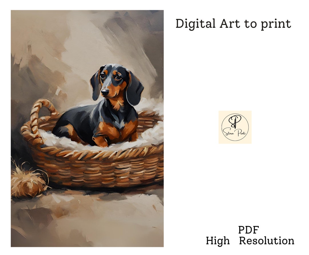 Instant Download Art to Print albert Proud Dachshund Dog in His Basket ...