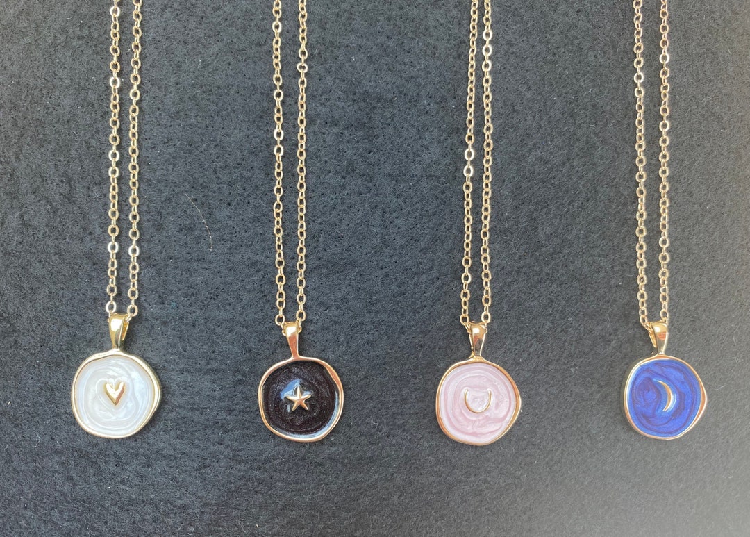 Sun Moon Star Heart Irregular Round Charm Enamel Coin Pendant Gold ...
