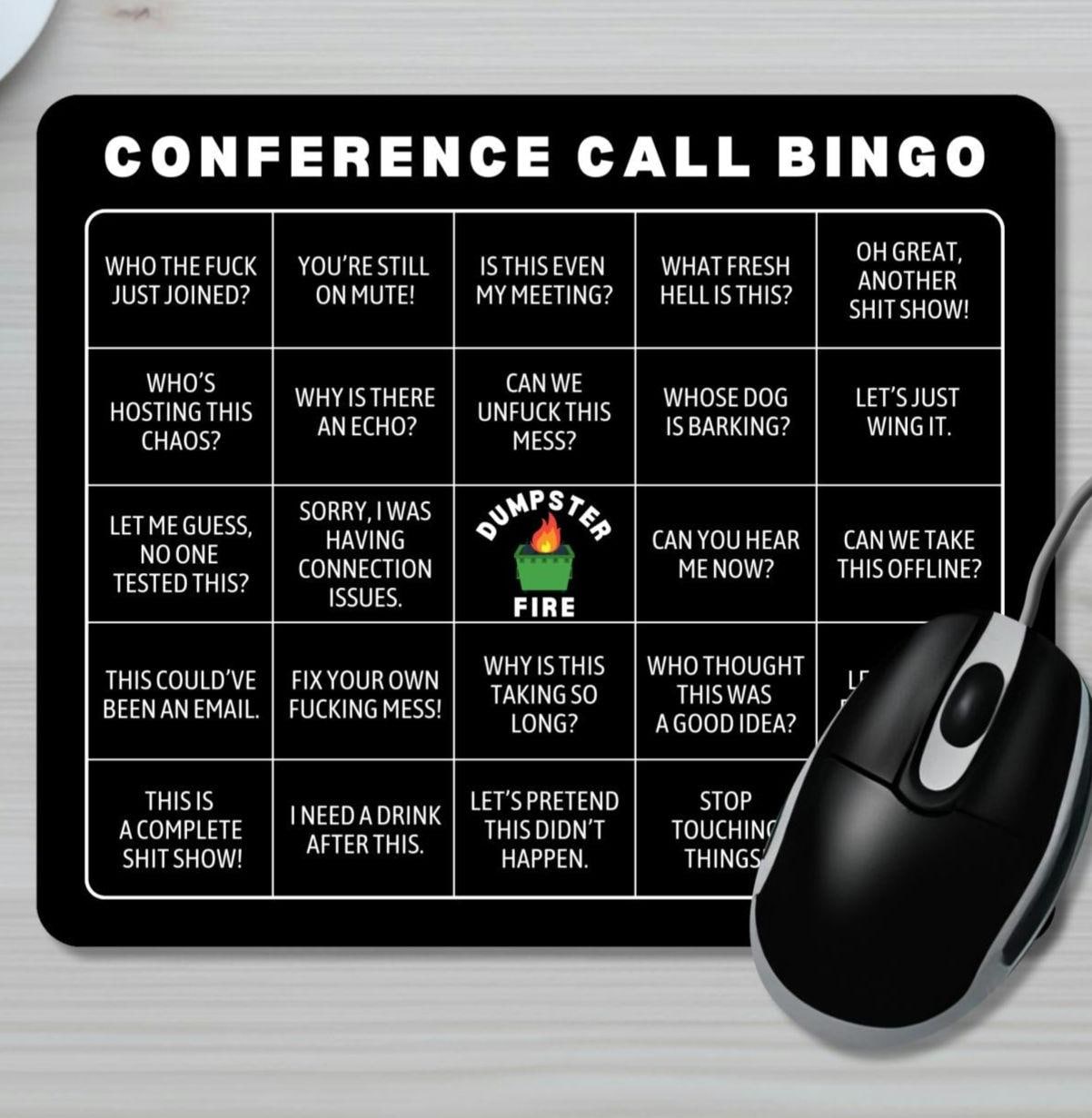 Dumpster Fire Conference Call Bingo Mouse Pad Zoom Webex Meeting Game ...