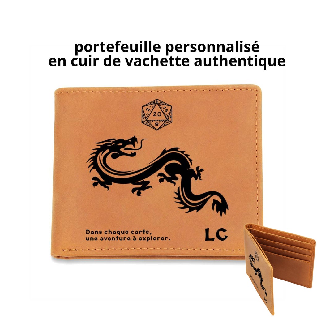 Personalized Leather Wallet With Dragon and D20 Design A Unique Gift ...