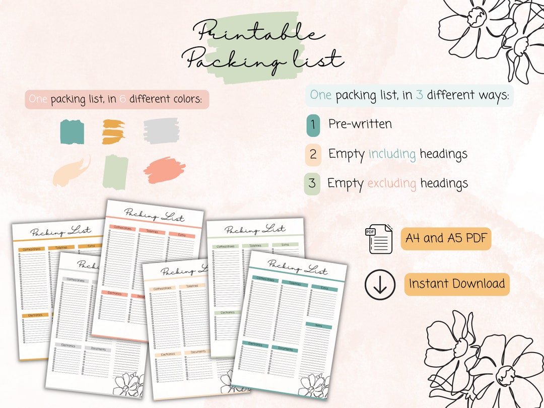 Printable Packing List | Digital Packing List | Backpacking Packing ...