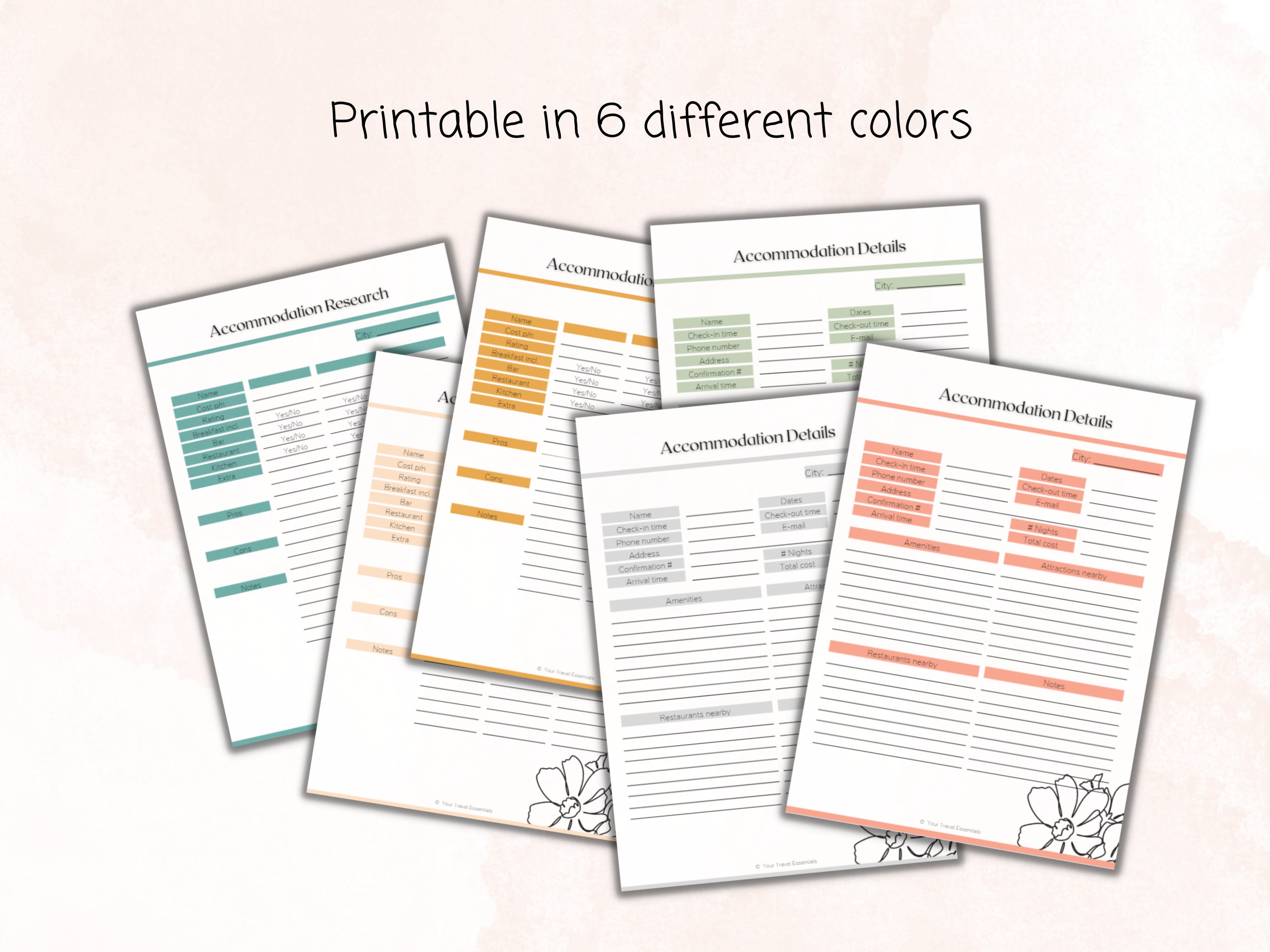Printable Accommodation Planner Digital Accommodation Planner ...