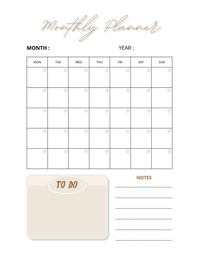 Month Planner Printable, Instant Download, Productivity, Minimal ...