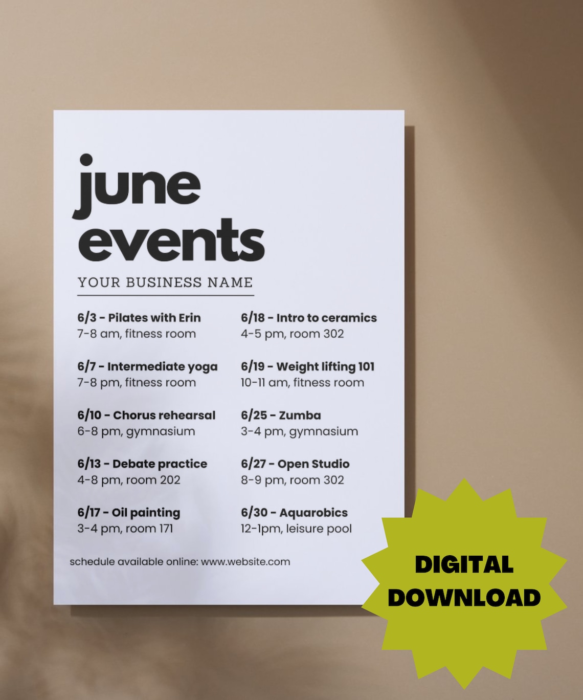Events Calendar Flyer Digital Template, Activities, Events List, Fully ...