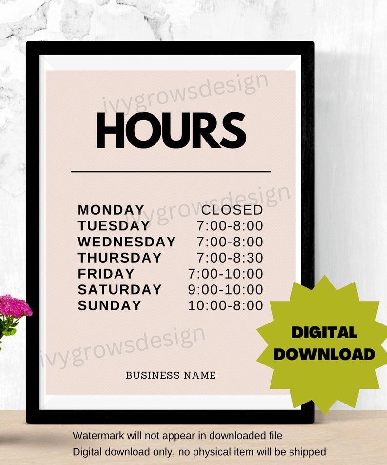 Hours Sign Template for Small Business or Store, Editable Custom Poster ...
