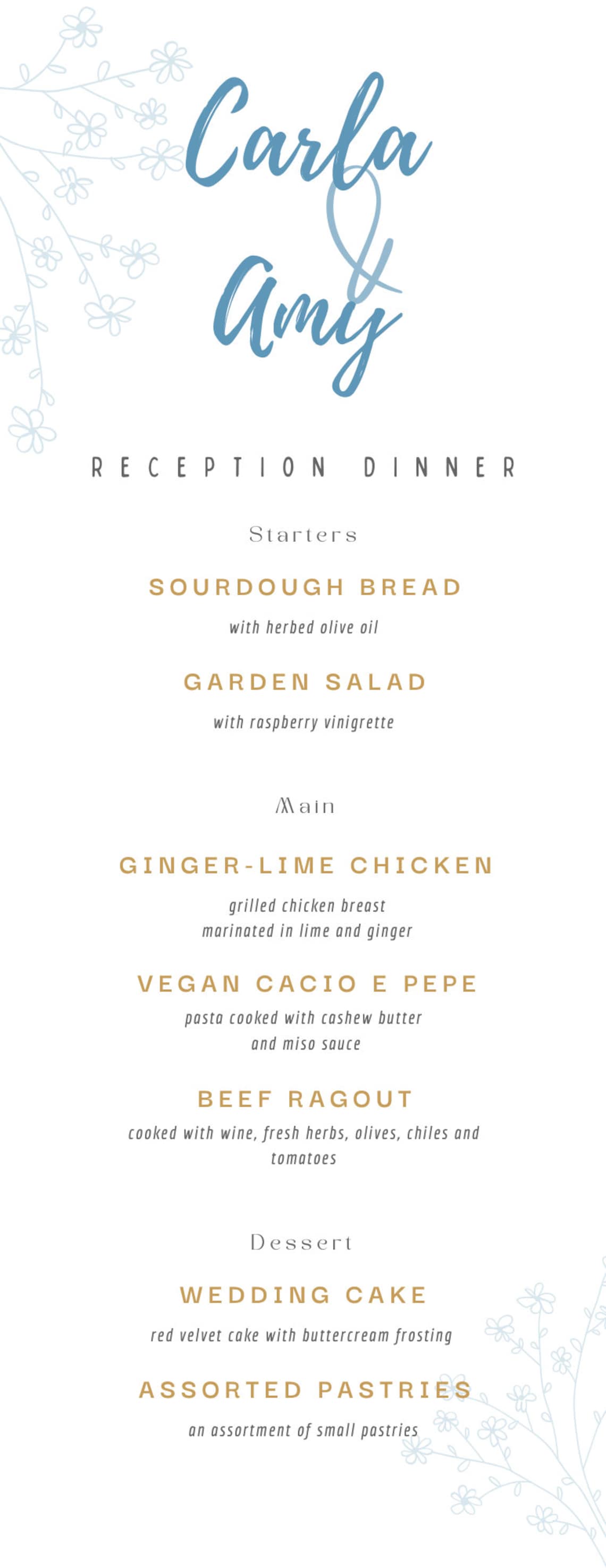 Floral Wedding or Engagement Menu, Rehearsal or Reception Dinner ...
