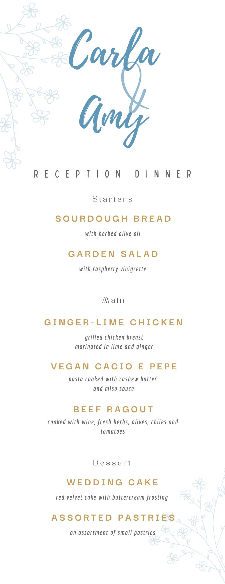 Floral Wedding or Engagement Menu, Rehearsal or Reception Dinner ...