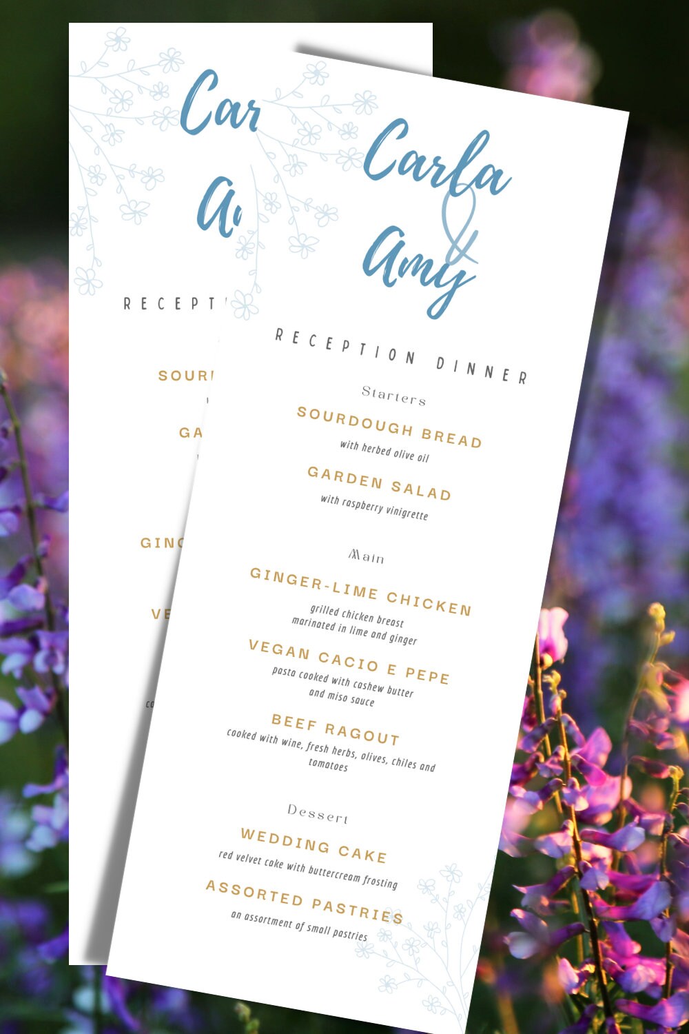 Floral Wedding or Engagement Menu, Rehearsal or Reception Dinner ...