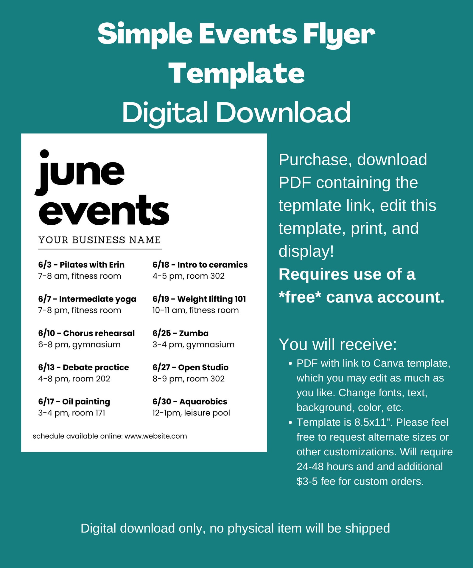 Events Calendar Flyer Digital Template, Activities, Events List, Fully ...