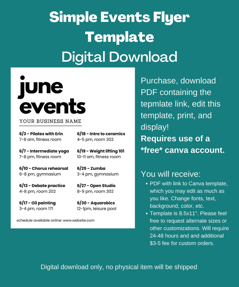 Events Calendar Flyer Digital Template, Activities, Events List, Fully ...