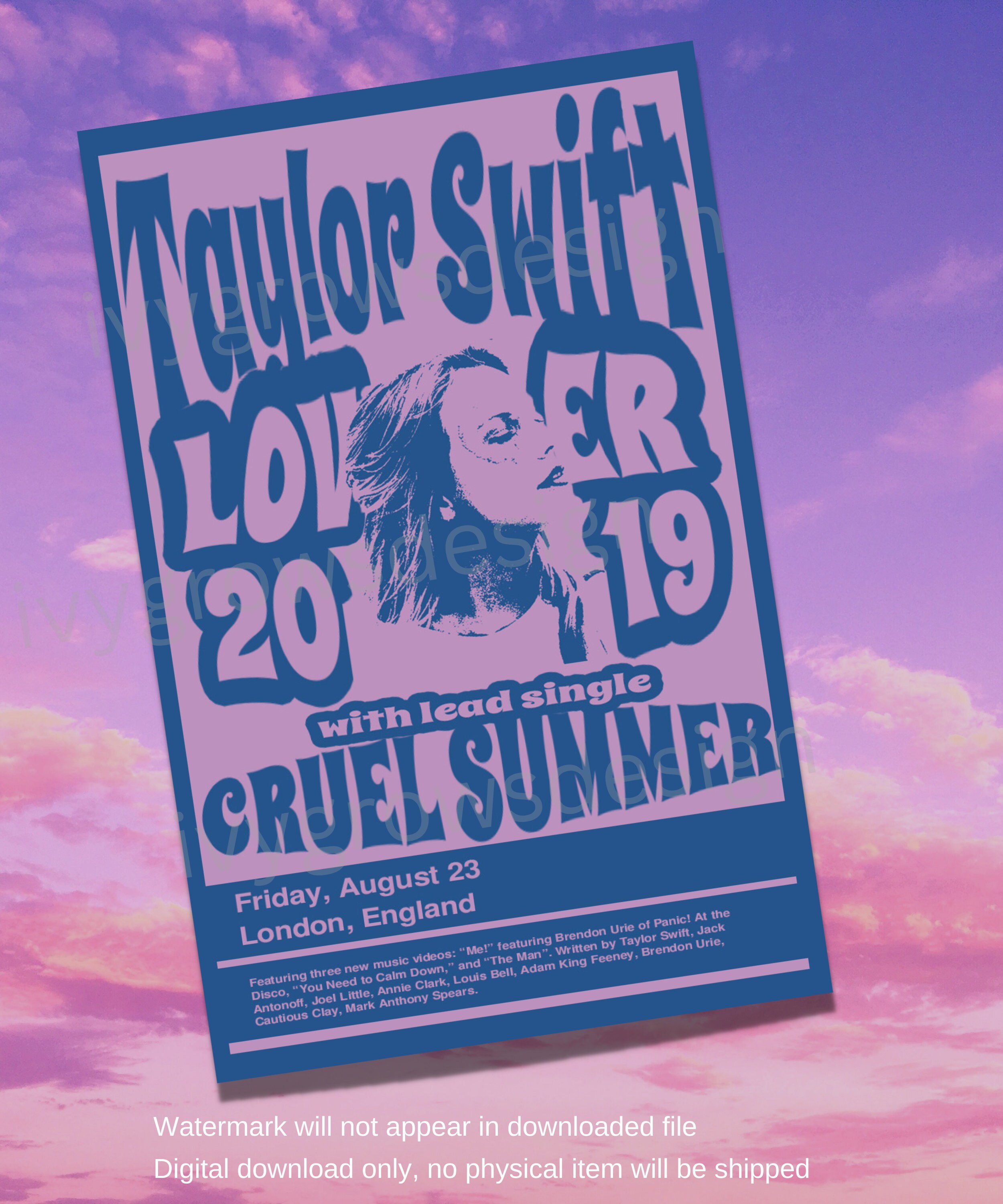 Taylor Swift Lover, Retro Concert Poster, Digital Download, Vintage ...