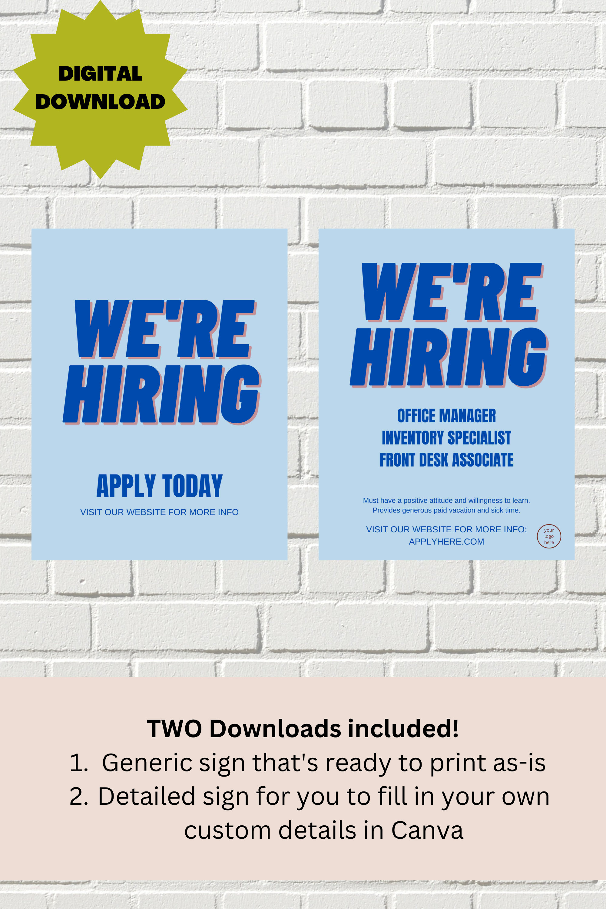 We're Hiring! Job Opening Sign, 8.5x11 Editable Custom Template for ...
