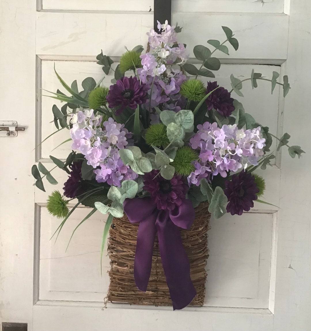 Lilac Door Basket, Lilac Wreath, Purple Door Hanger, Purple Wreath ...