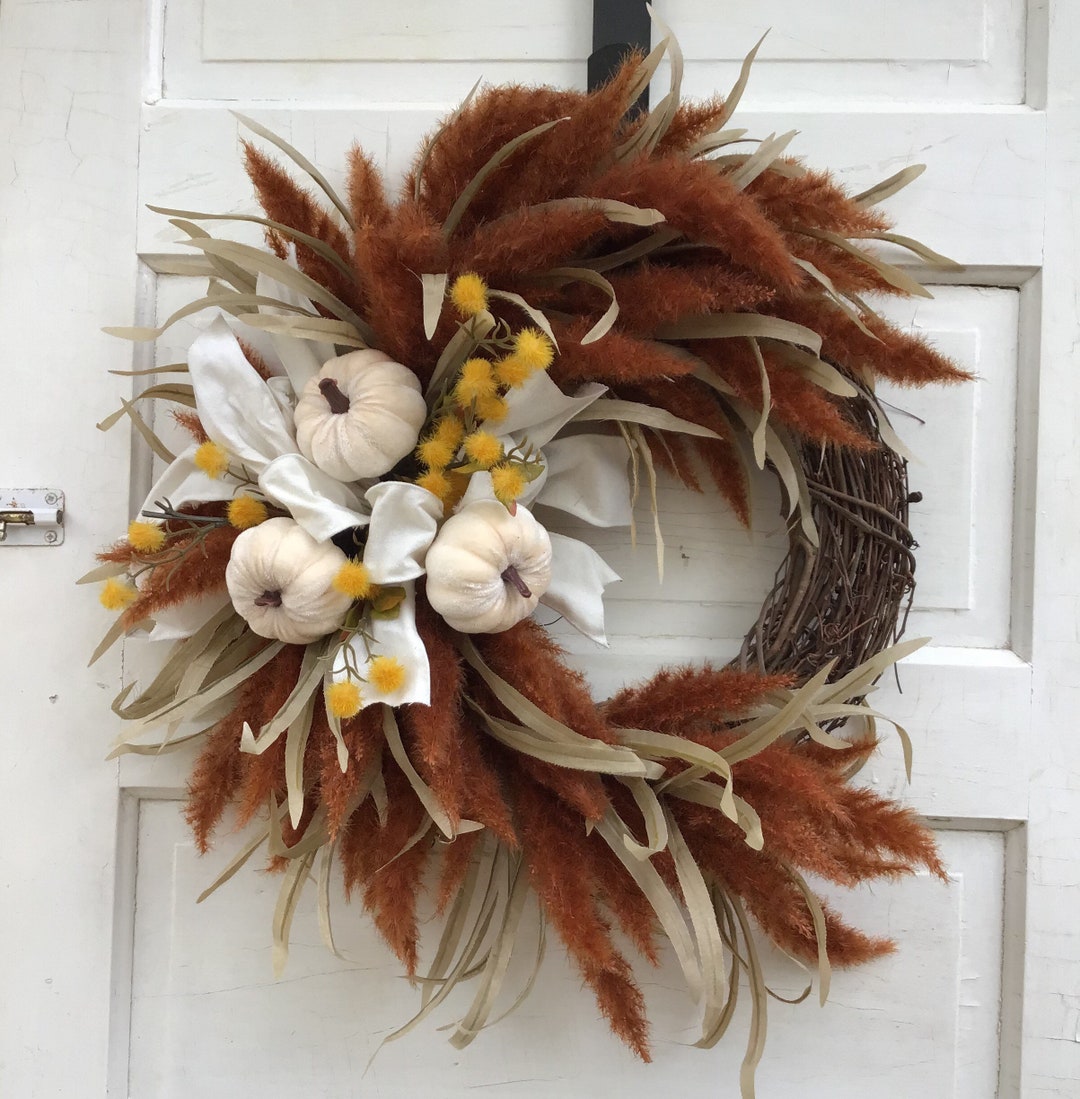 Wreath Thanksgiving Wreath Autumn Colors Wreath Velvet Pumpkin Fall ...