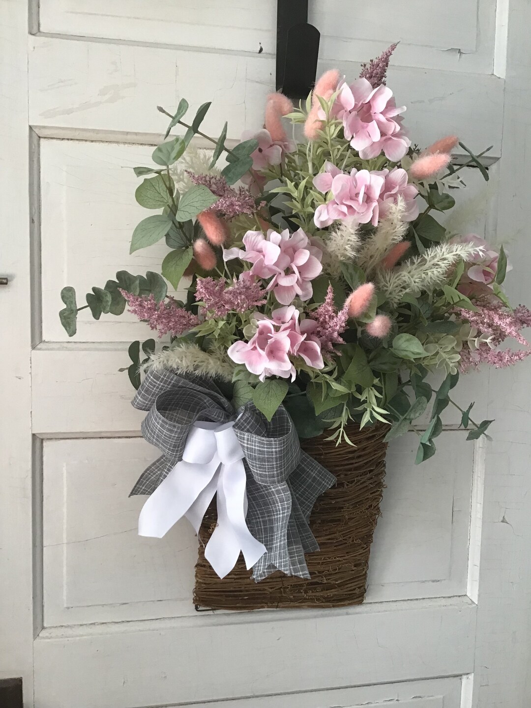 Pink Hydrangea Door Basket: Spring Floral Swag With Eucalyptus - Etsy