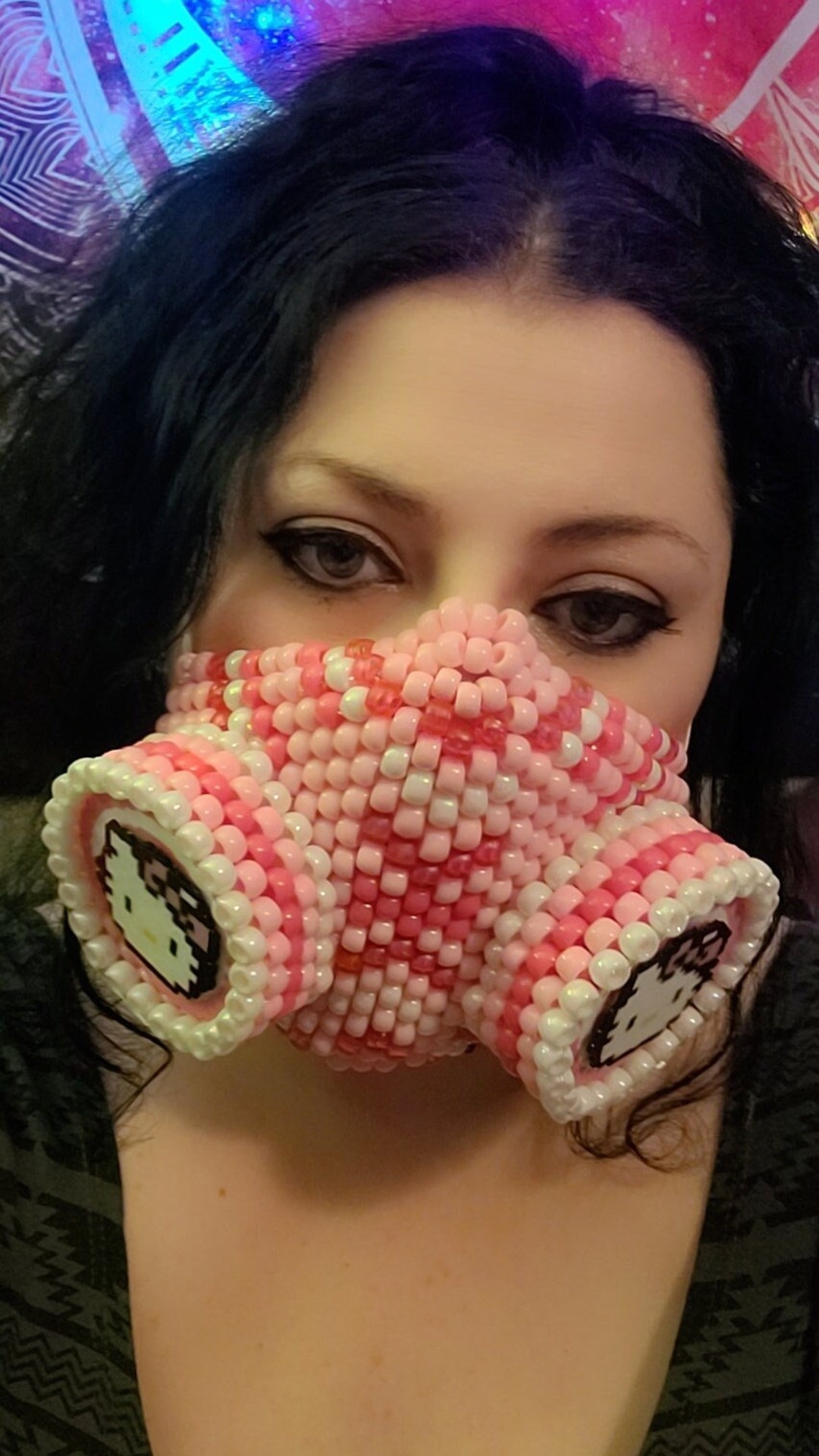 Kandi Gas Mask Hello Kitty pink and White Rave, Festival, Cosplay ...