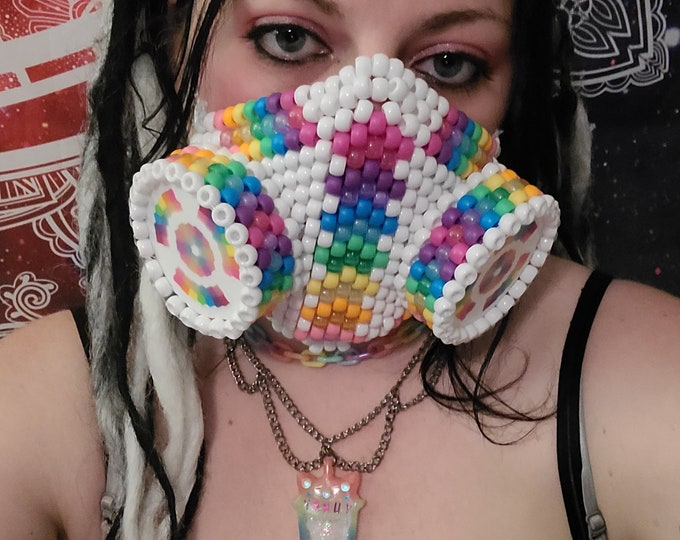 Kandi Glow in the Dark Gas Mask (white and Rainbow) Kawaii, Rave ...
