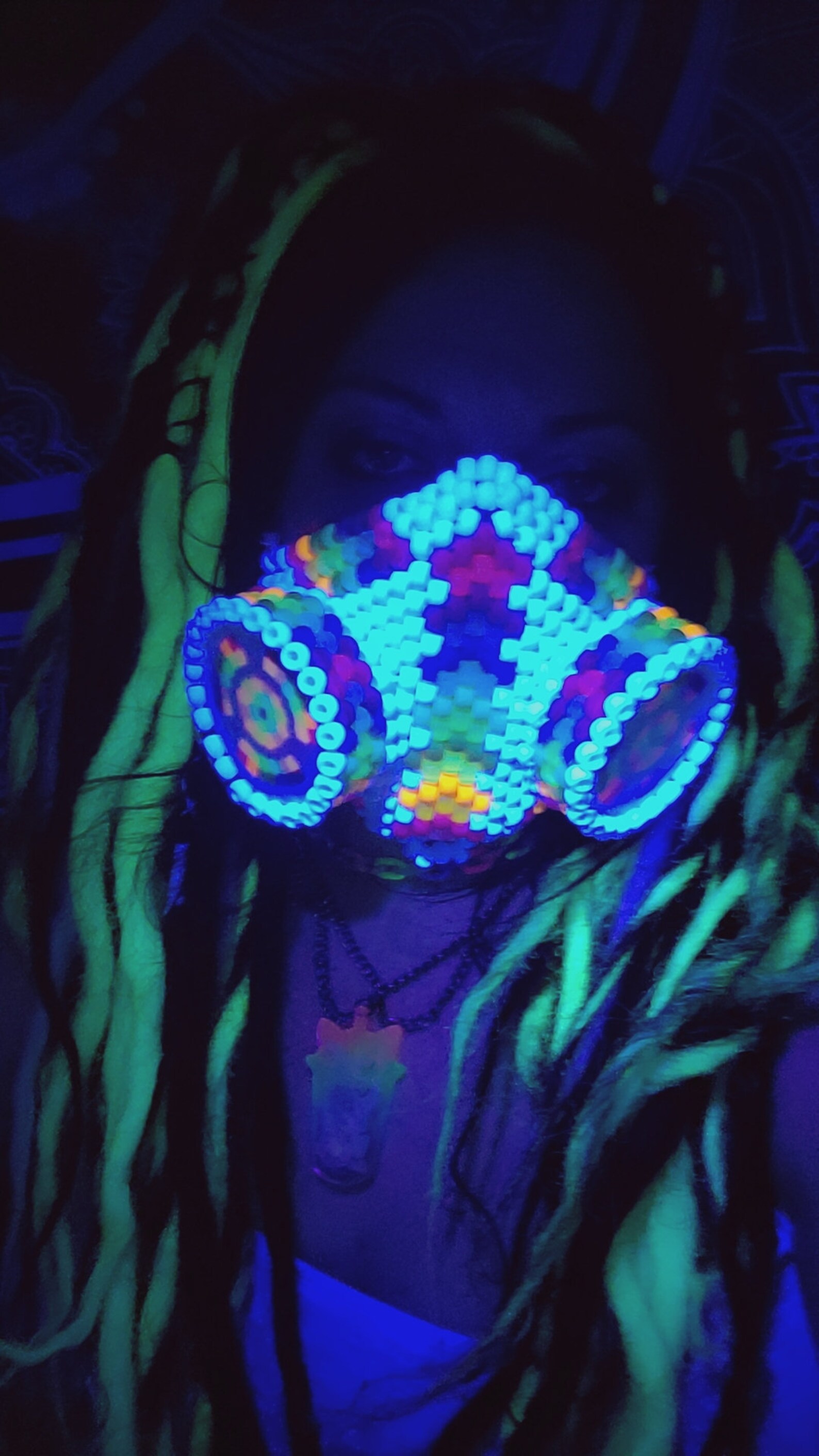 Kandi Glow in the Dark Gas Mask white and Rianbow Kawaii, Rave ...
