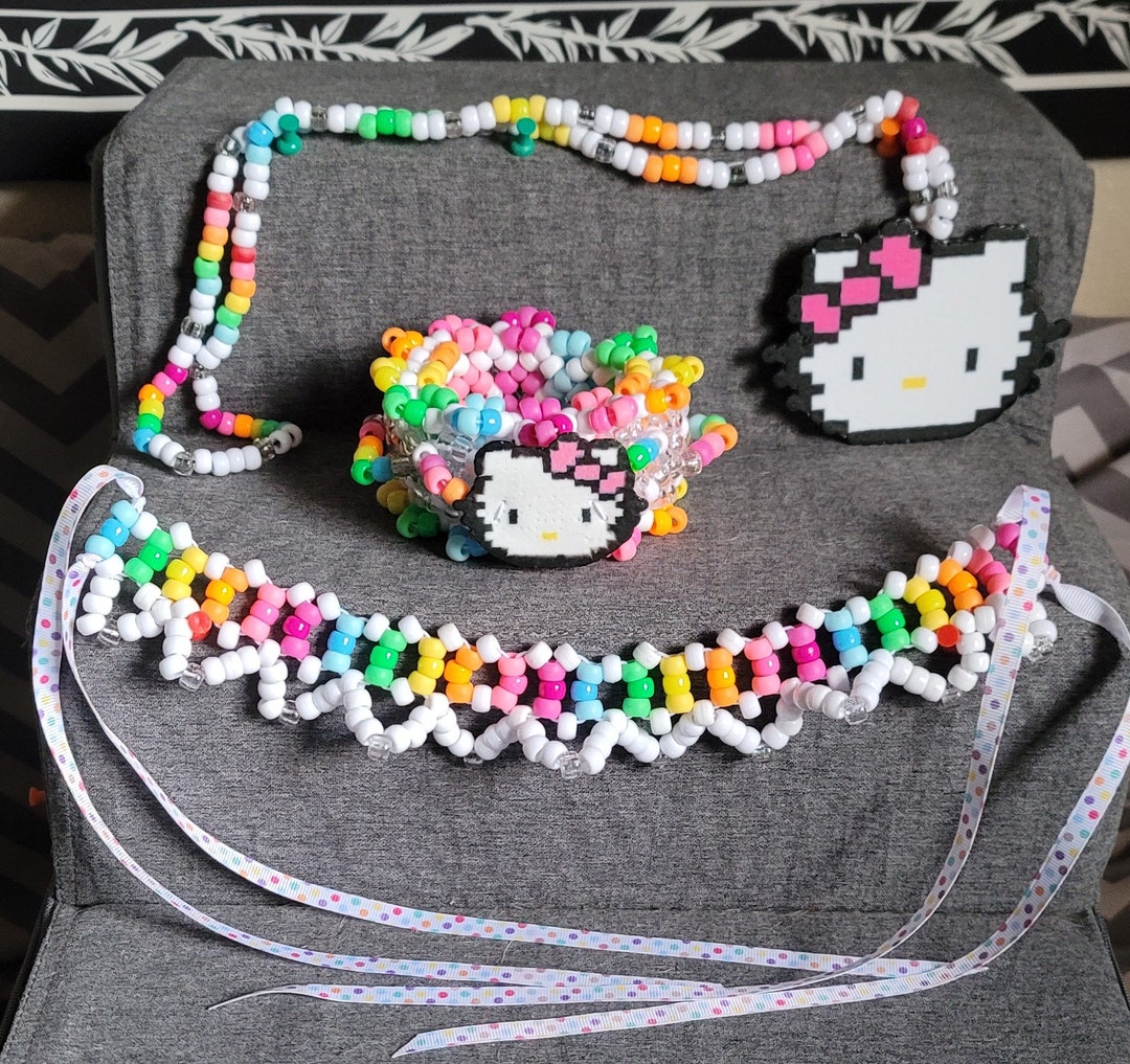 Hello Kitty Kandi Accessory Set (rotating Kandi Cuff-with Mini Perler ...