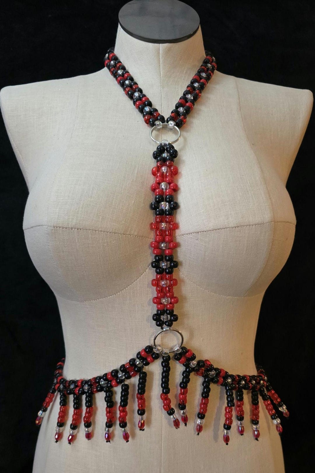 Kandi Chest Harness (red/black Fringe) - Etsy