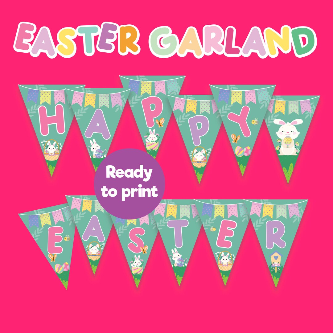Easter Garland, Printable Banner, Printable, Easter, Bunny Garland ...