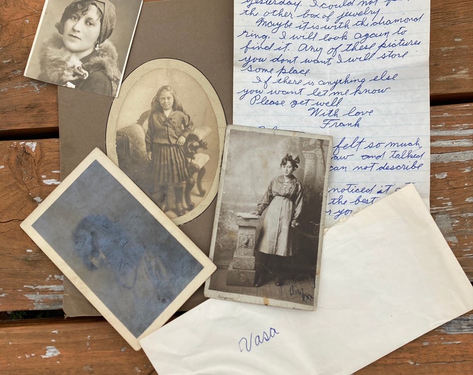 4 Vintage Antique Photos With Hand Written Letter Snapshots Black and ...