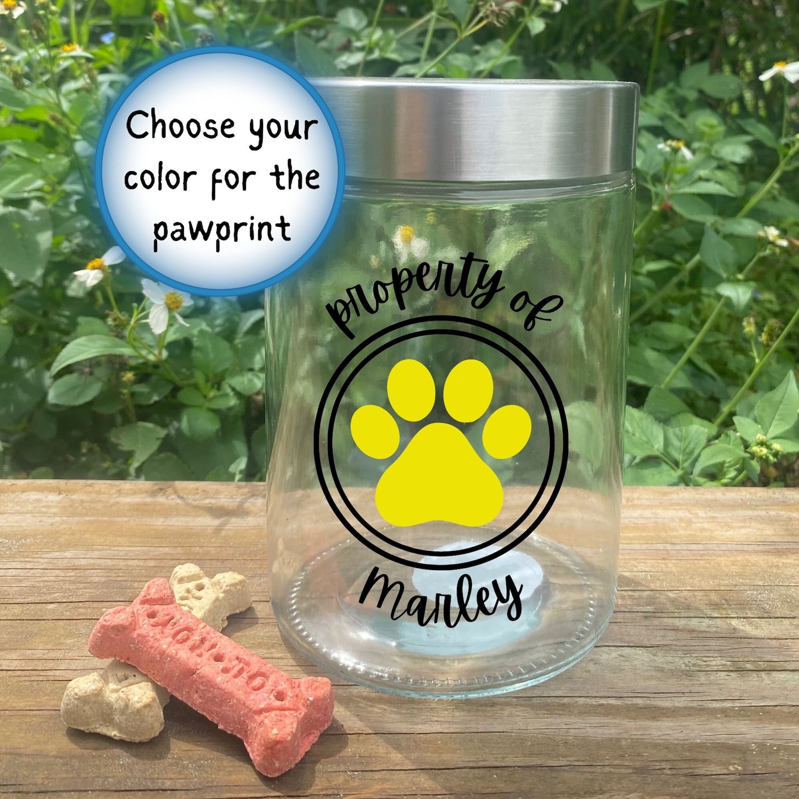 Dog Treat Jar, Personalized Glass Jar for Dog Biscuits, Custom Pawprint ...