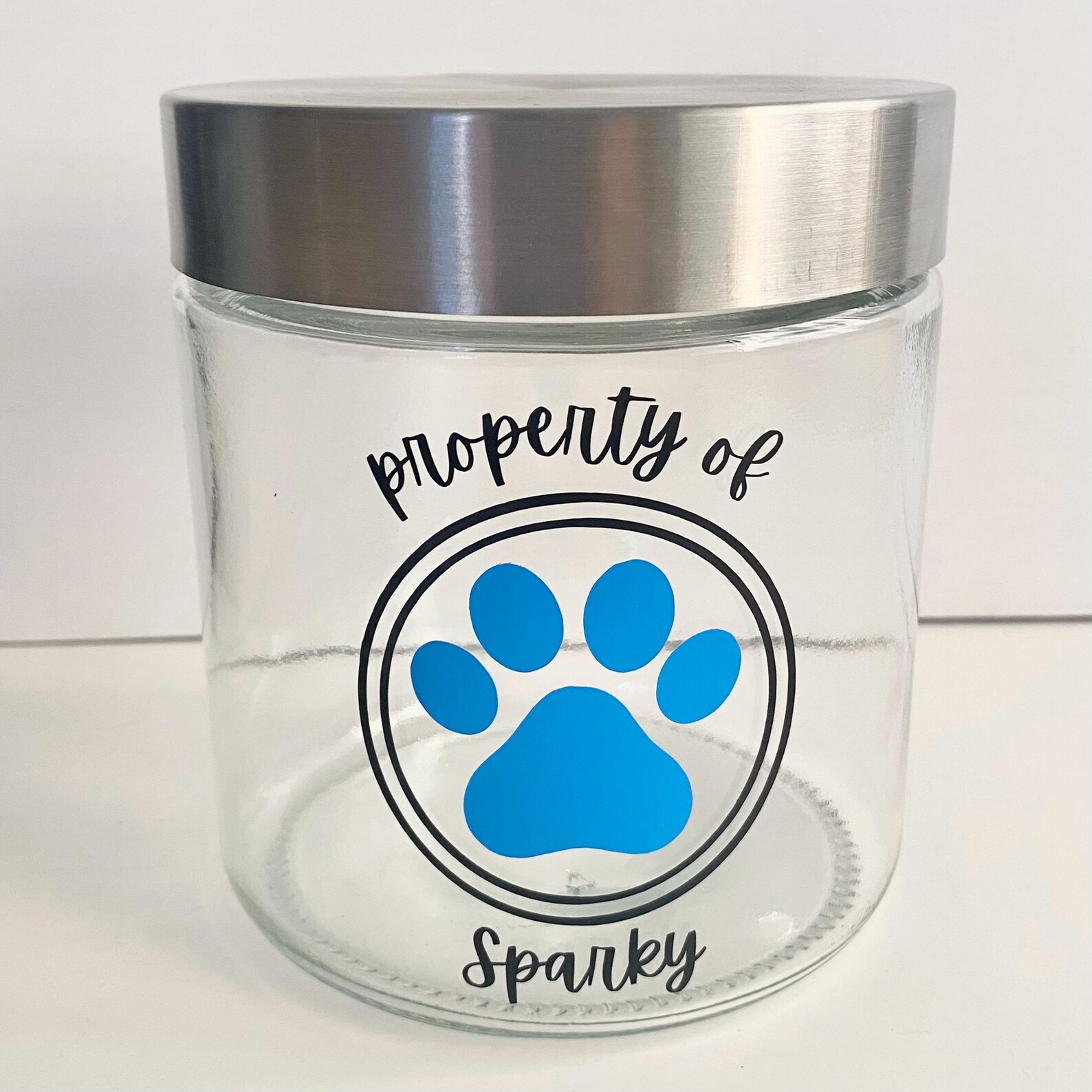 Dog Treat Jar, Personalized Glass Jar for Dog Biscuits, Custom Pawprint ...